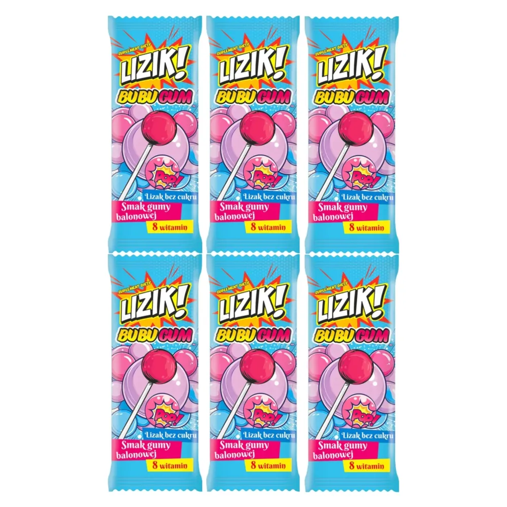 6 x Lizak z Witaminami o Smaku Gumy Balonowej BUBUGUM 8 g - LIZIK ...