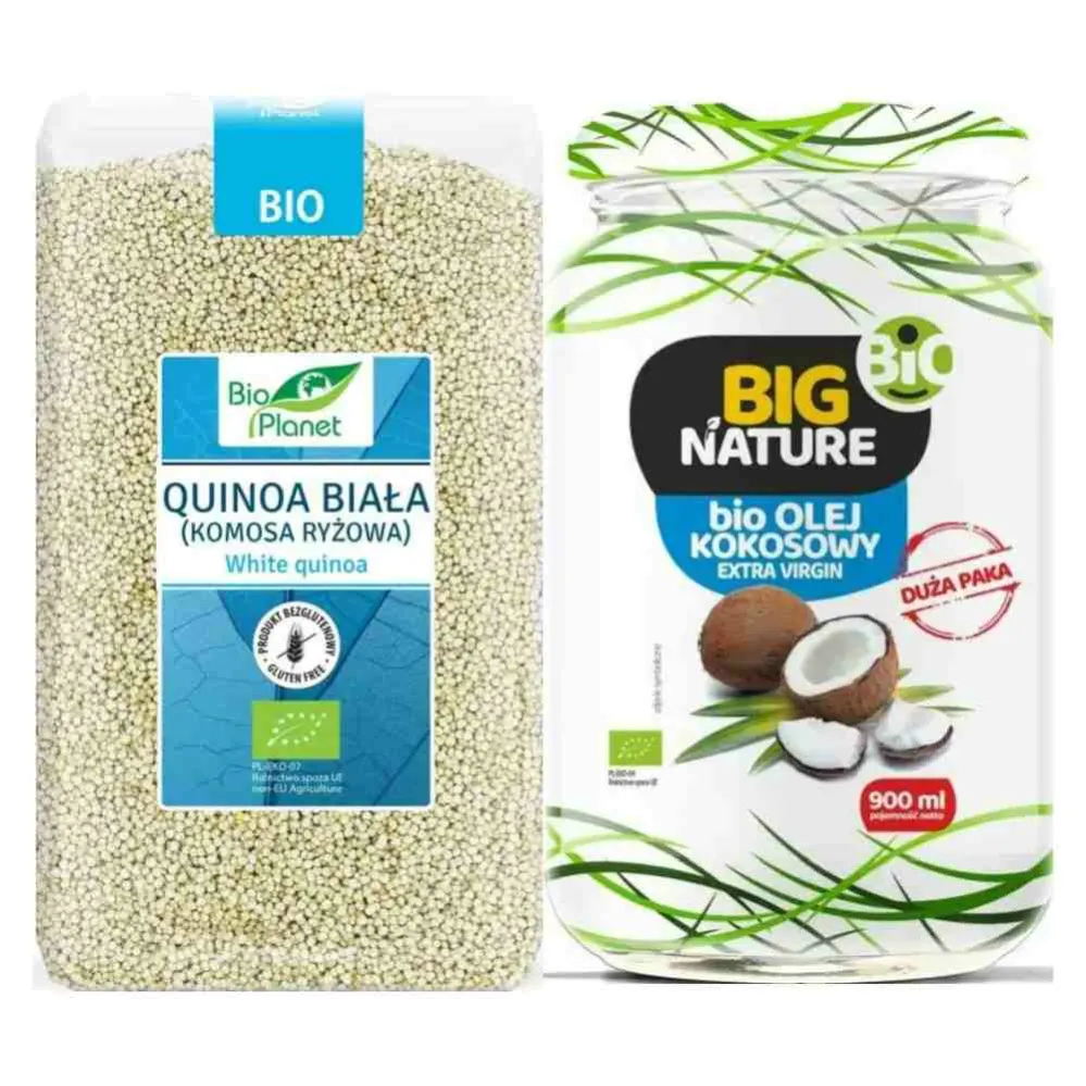 Quinoa Biała Komosa Ryżowa Bio 1 kg Bio Planet + Olej Kokosowy Extra Virgin Nierafinowany ...