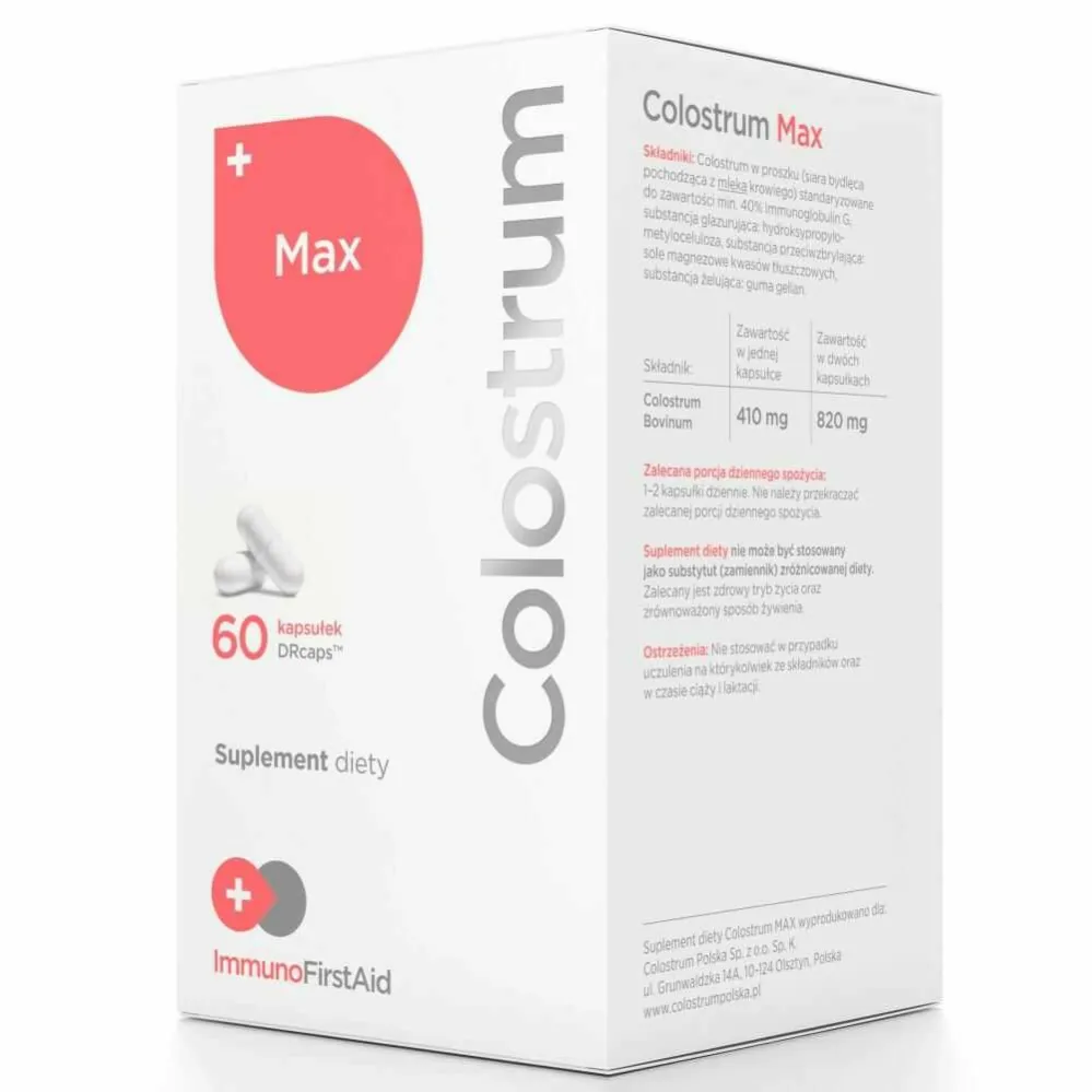 Colostrum Max 40% IgG 500 mg 60 Kapsułek - ImmunoFirstAid – MarketBio